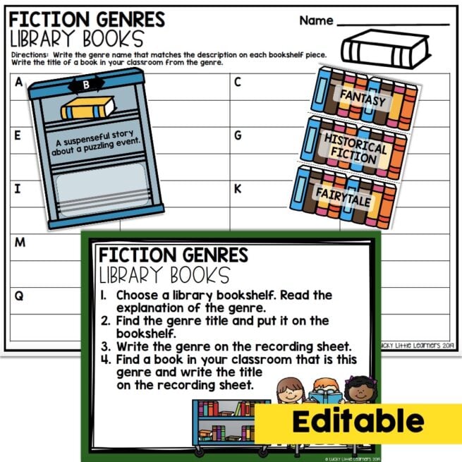 Editable - 2nd Grade Reading Center - Fiction Genres - Lucky Little ...