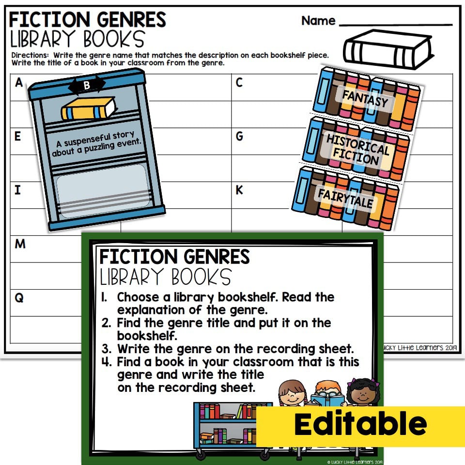 Editable - 2nd Grade Reading Center - Fiction Genres - Lucky Little ...