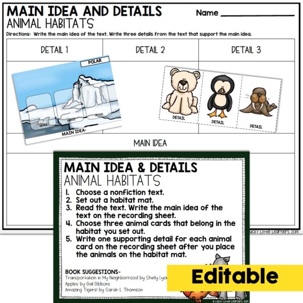 Editable - 2nd Grade Reading Center - Main Idea and Details - Lucky ...