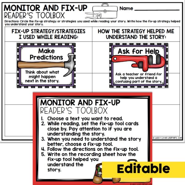 Editable - 2nd Grade Reading Center - Monitor and Fix-Up Strategies ...