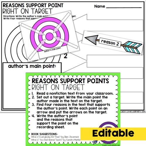 Editable - 2nd Grade Reading Center - Reasons Support Points - Lucky ...