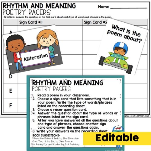 Editable - 2nd Grade Reading Center - Rhythm and Meaning in Poetry ...