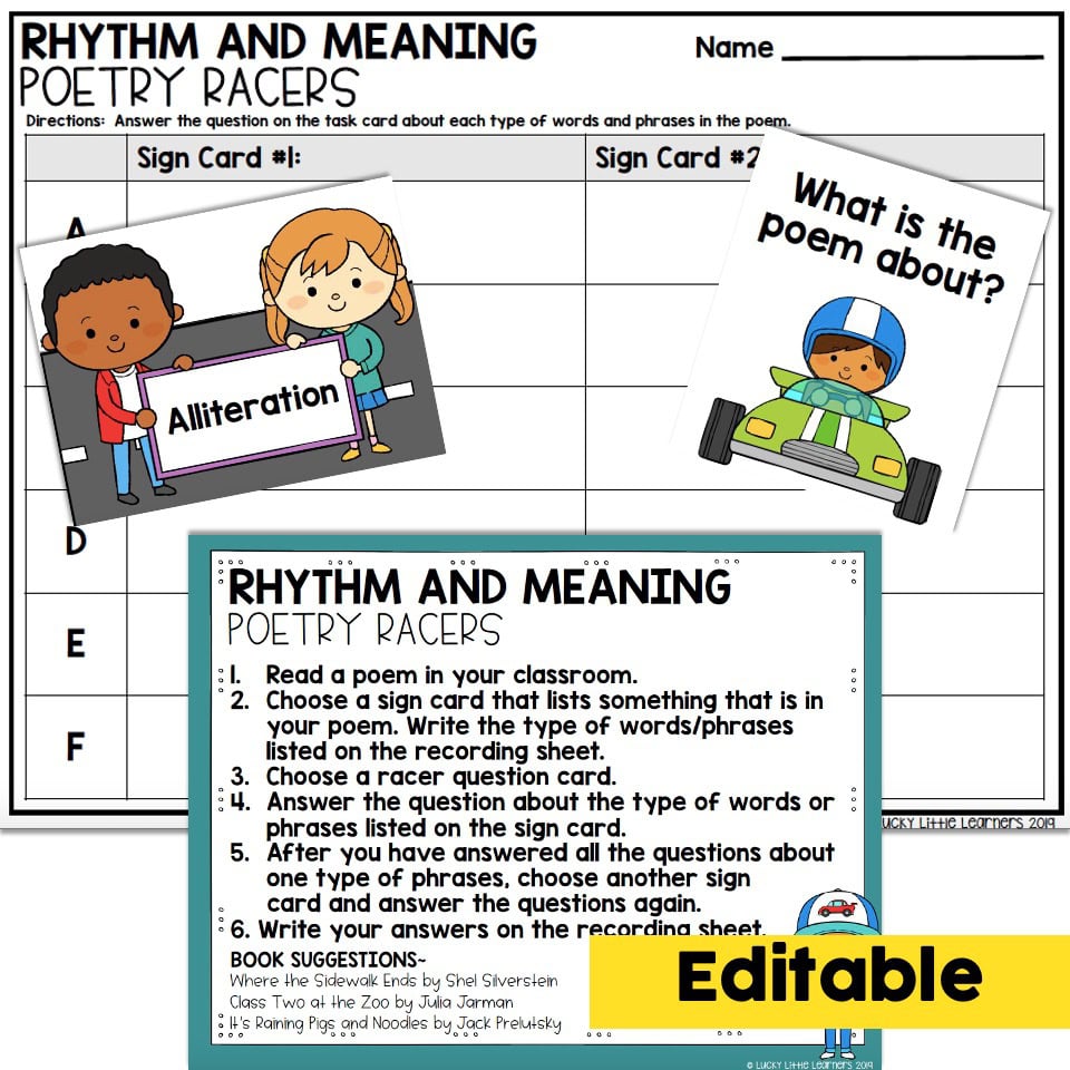 Editable - 2nd Grade Reading Center - Rhythm and Meaning in Poetry ...