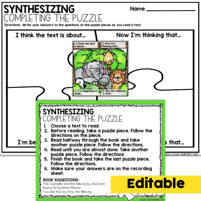 Editable - 2nd Grade Reading Center - Synthesizing - Lucky Little Learners