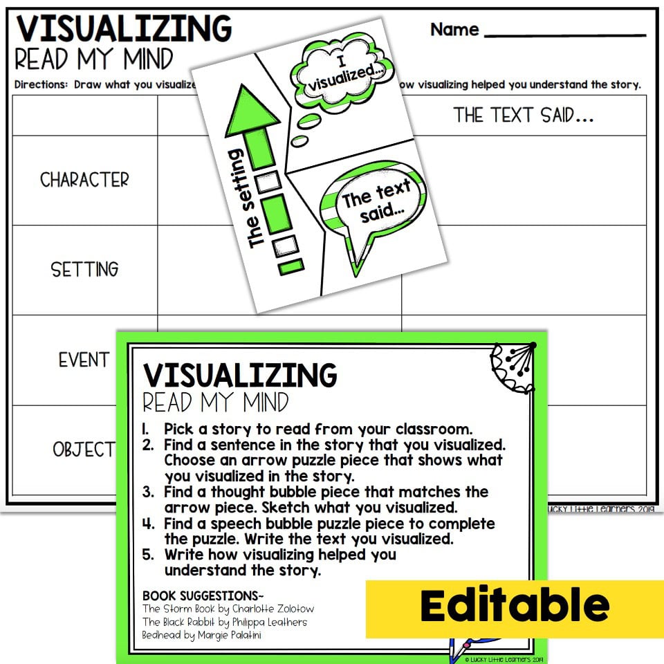 Editable - 2nd Grade Reading Center - Visualizing - Lucky Little Learners