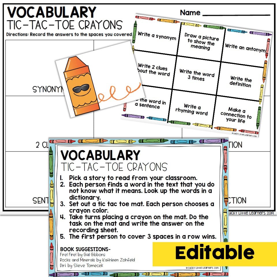 Editable - 2nd Grade Reading Center - Vocabulary - Lucky Little Learners
