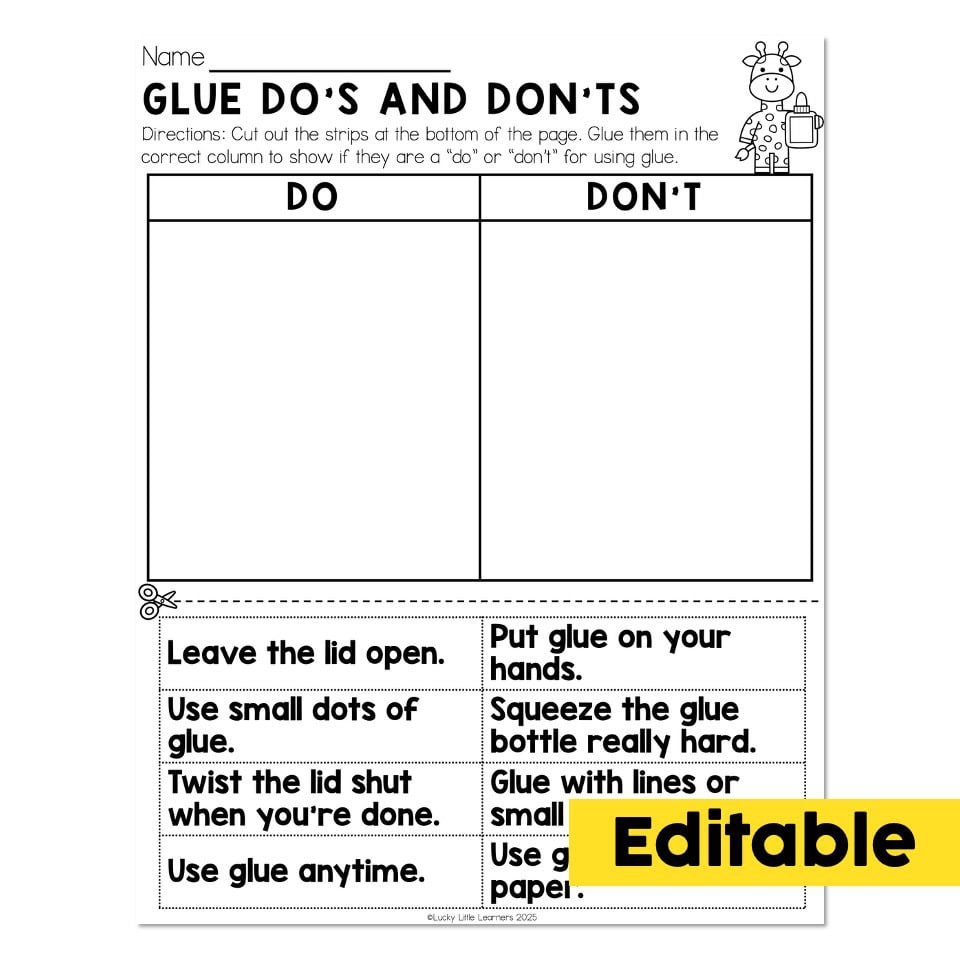 Editable School Supplies Practice - Glue - Do's and Don'ts Sort - Lucky ...