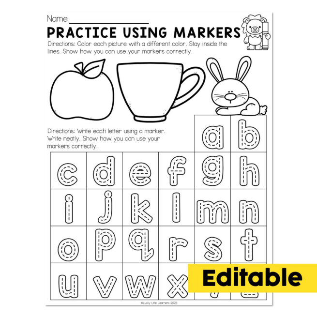 Editable School Supplies Practice - Markers - Practice Page - Lucky ...