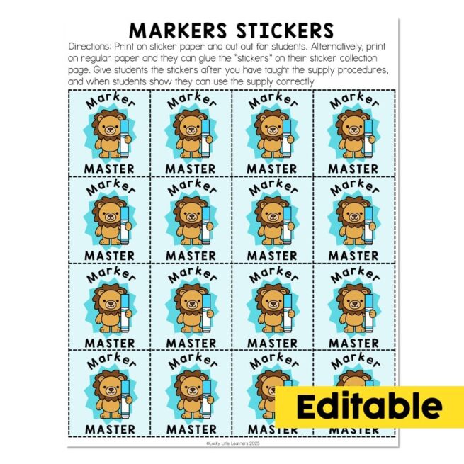 Editable School Supplies Practice - Markers - Stickers - Lucky Little ...