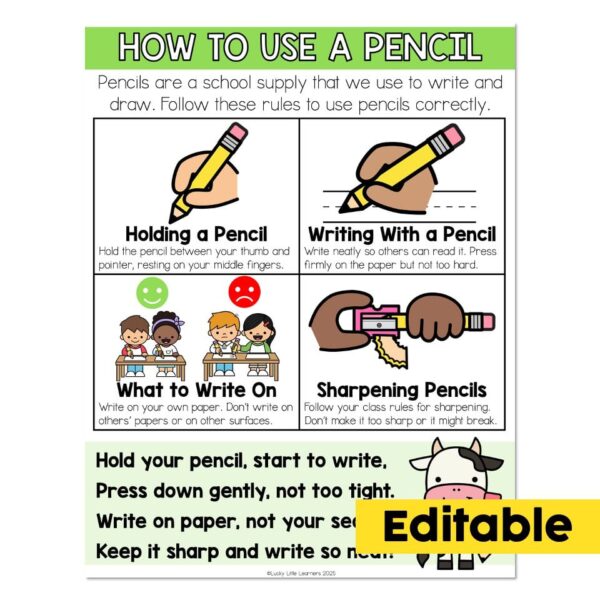 Editable School Supplies Practice - Pencils - Anchor Chart - How to Use ...
