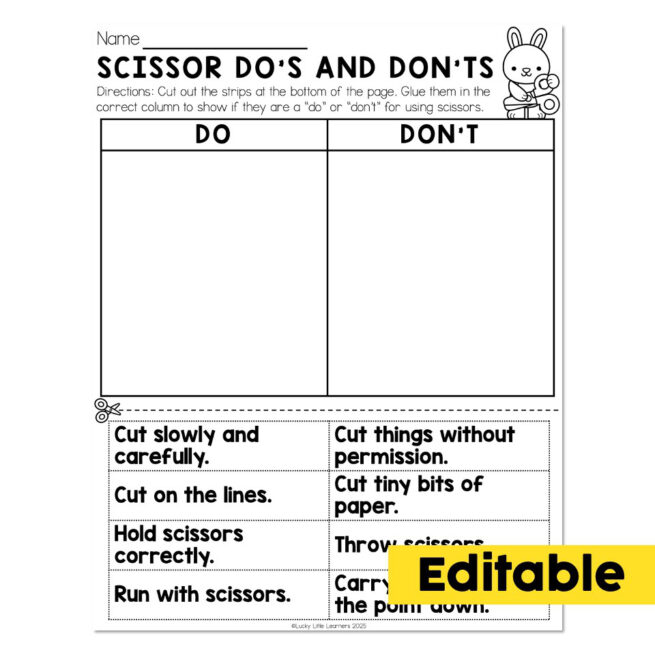 Editable School Supplies Practice - Scissors - Do's and Don'ts Sort ...