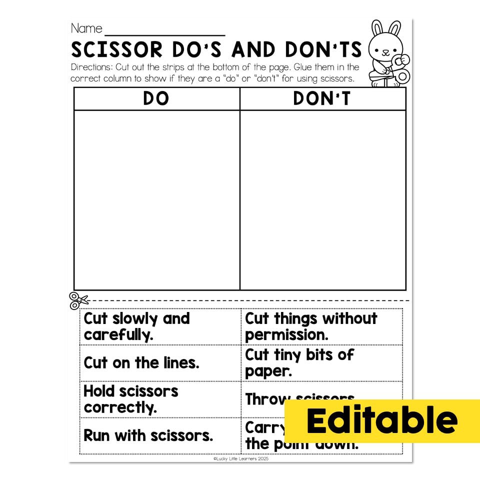 Editable School Supplies Practice - Scissors - Do's and Don'ts Sort ...