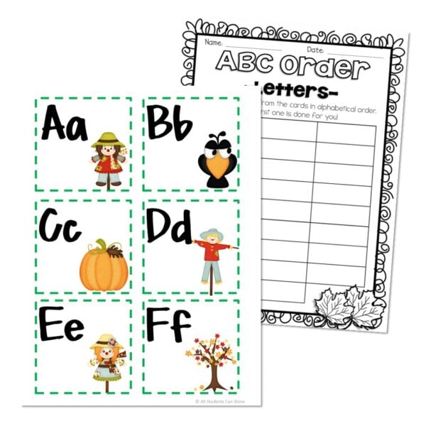 Fall Literacy Activities - ABC Order - Letters - Lucky Little Learners