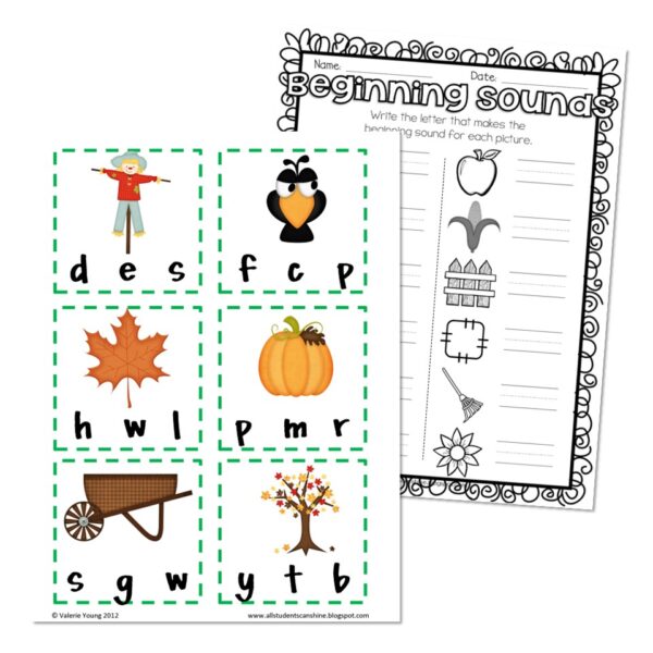 Fall Literacy Activities - Beginning Sounds - Lucky Little Learners