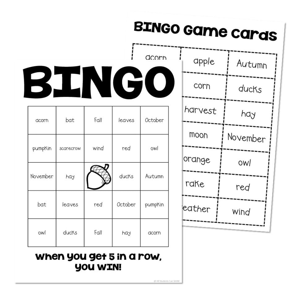 Fall Literacy Activities - Bingo - Lucky Little Learners