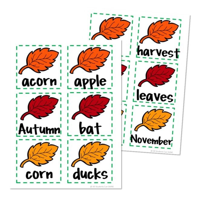Fall Literacy Activities - Memory Game - Lucky Little Learners