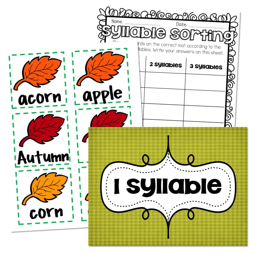 Fall Literacy Activities - Syllable Sorting - Lucky Little Learners