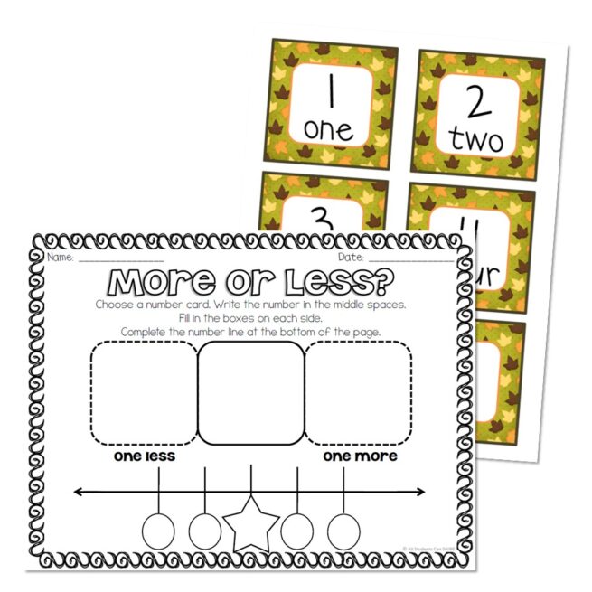 Fall Math Activities - More or Less with Cards - Lucky Little Learners