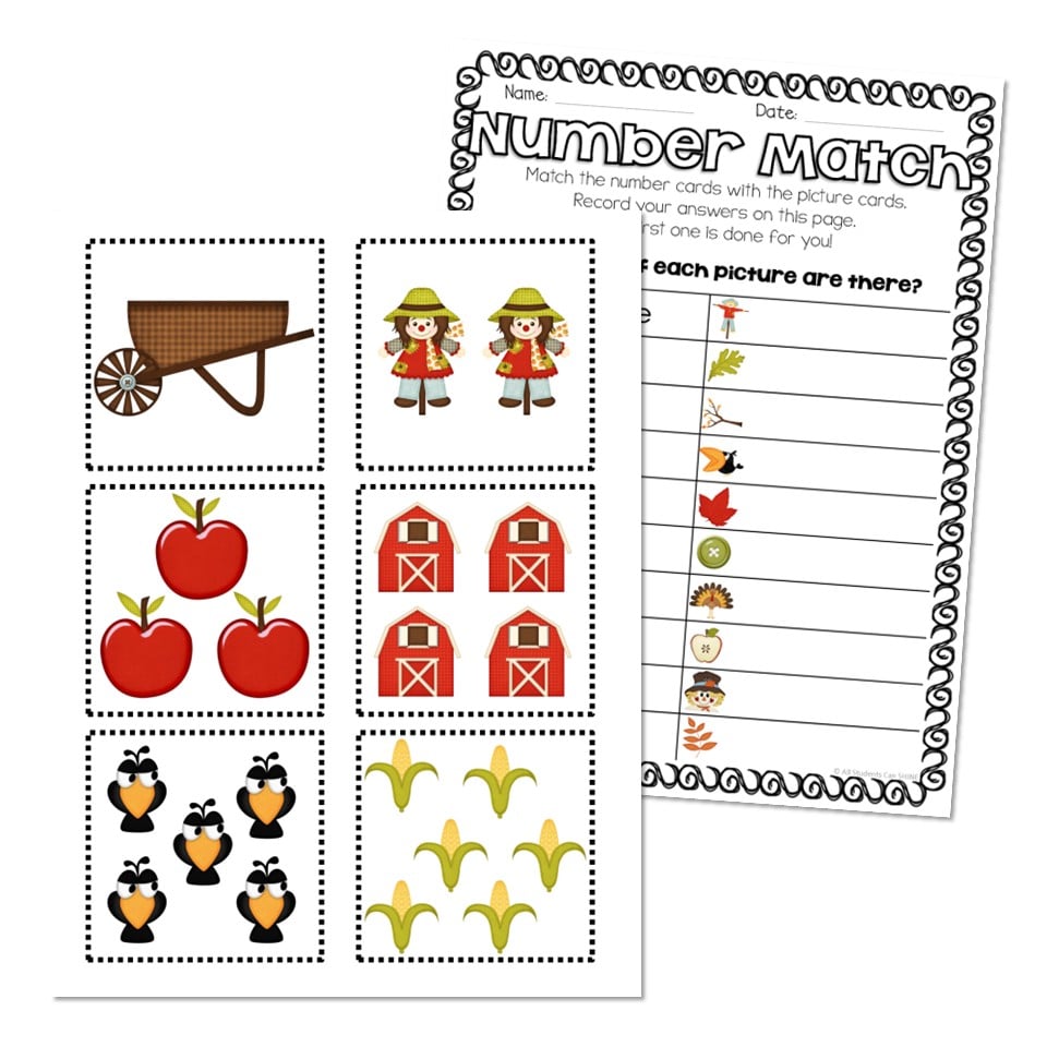 Fall Math Activities - Number Match - Lucky Little Learners