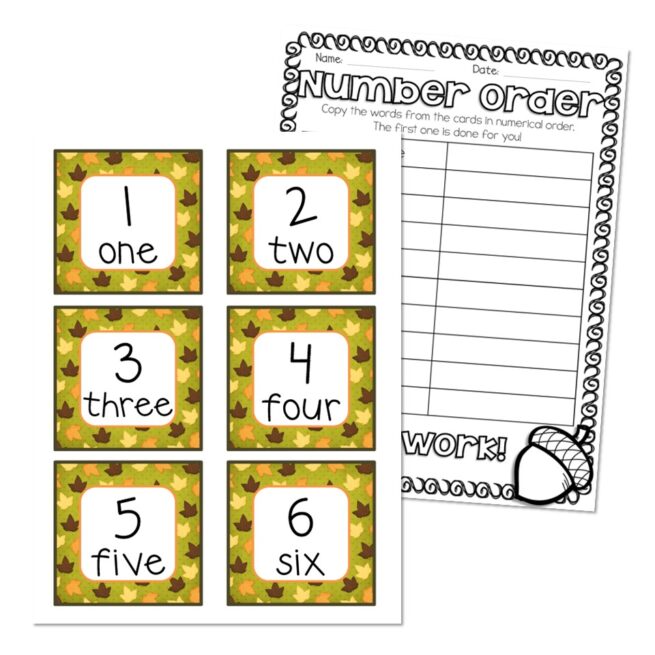 Fall Math Activities - Number Order - Lucky Little Learners