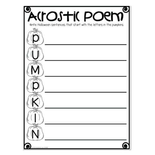 Halloween Literacy Pack - Acrostic Poems - Lucky Little Learners