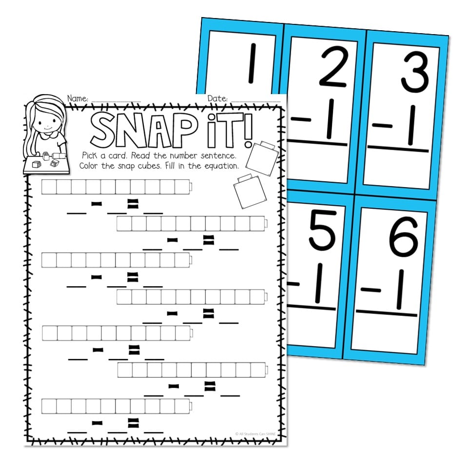 Hands On Subtraction - Centers - Snap It - Lucky Little Learners