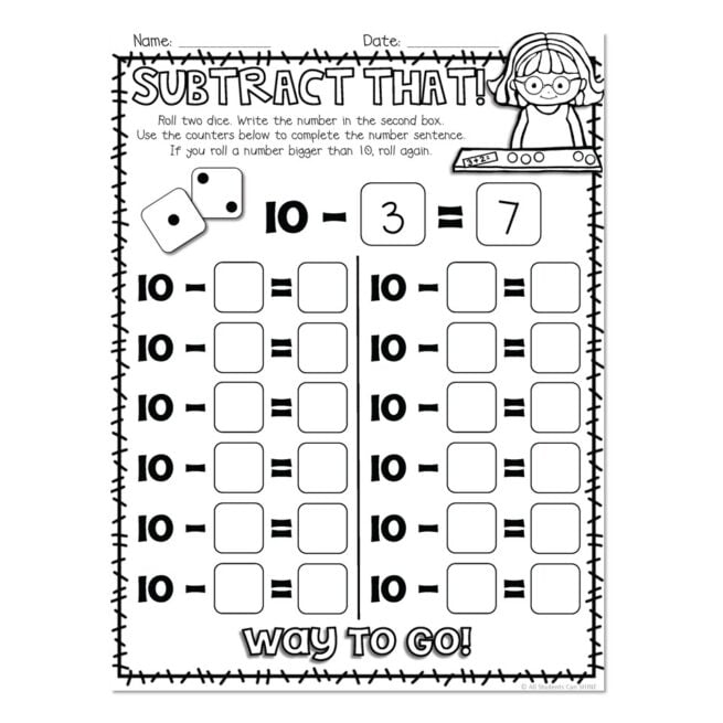 Hands On Subtraction - Subtract That with Dice - Lucky Little Learners