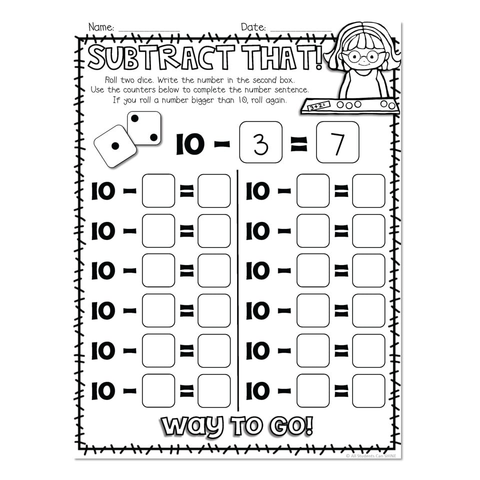 Hands On Subtraction - Subtract That with Dice - Lucky Little Learners