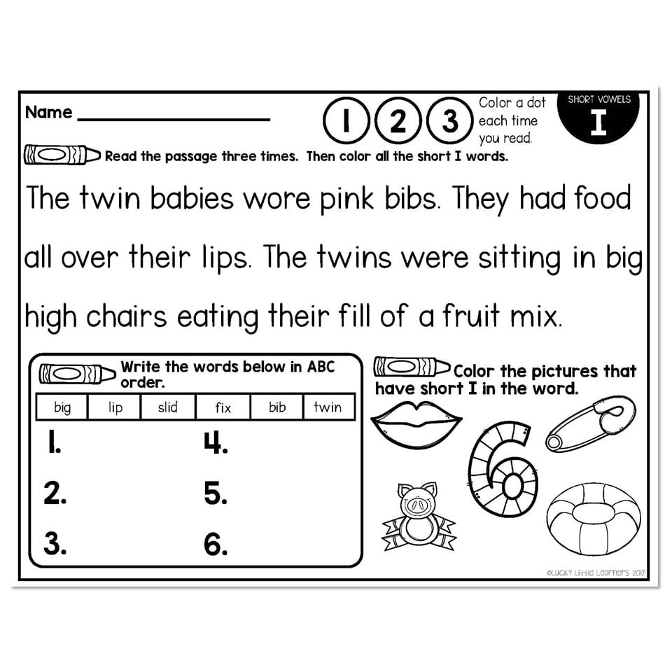 I - Short Vowel Phonics Mats 1st Grade - Lucky Little Learners