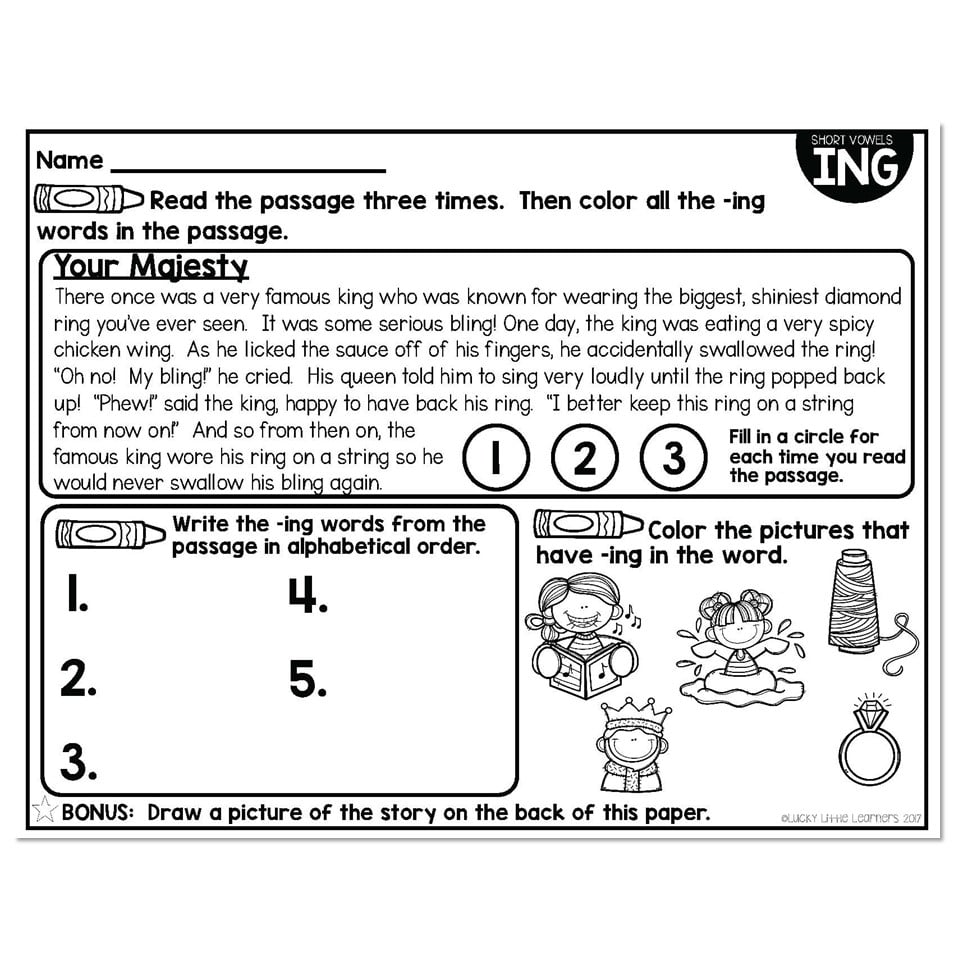ING - Short Vowels Phonics Mats 2nd Grade - Lucky Little Learners