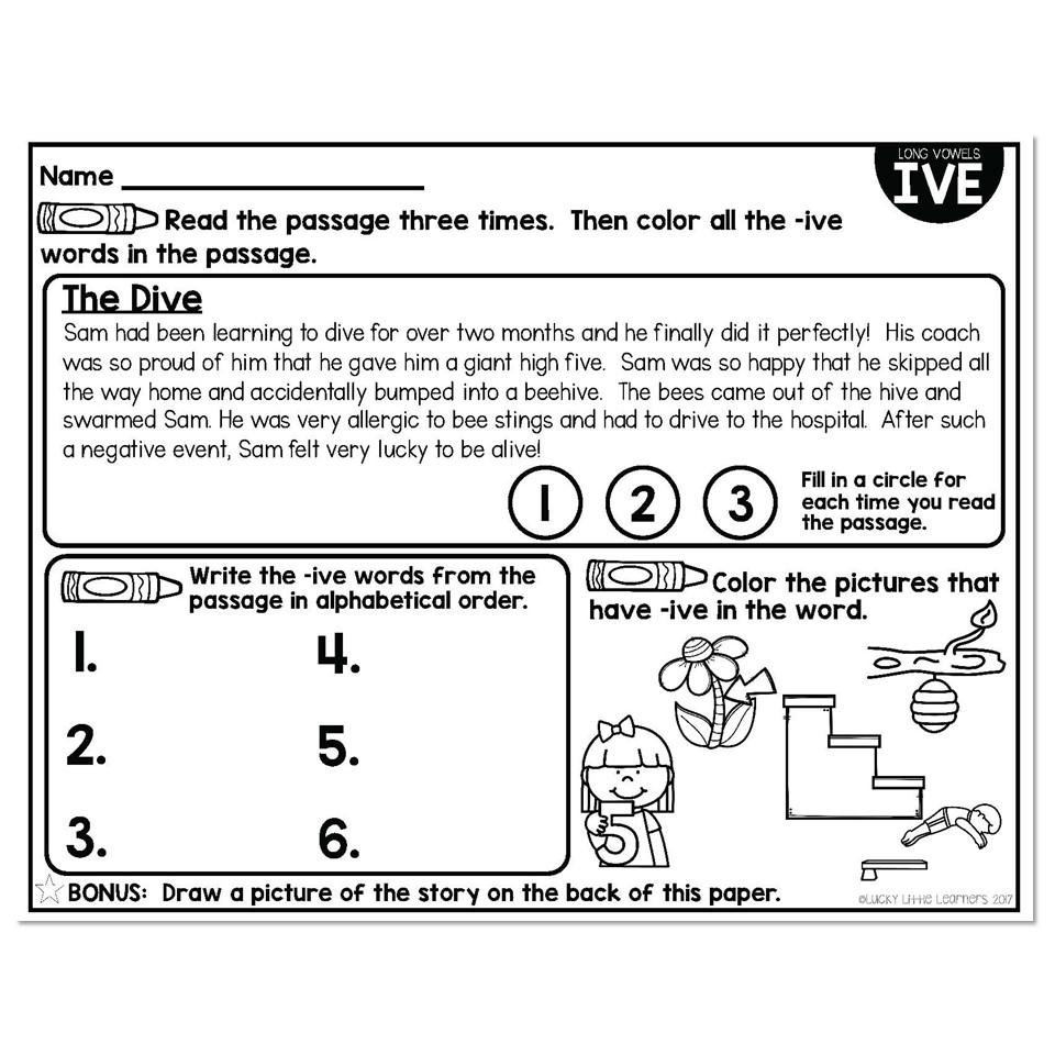 IVE - Long Vowels Phonics Mats 2nd Grade - Lucky Little Learners