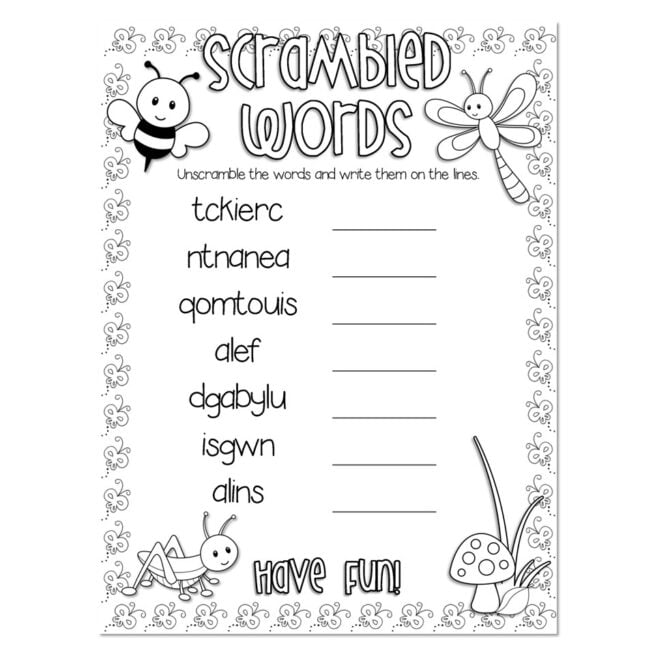 Insects Unit - Scrambled Words - Lucky Little Learners