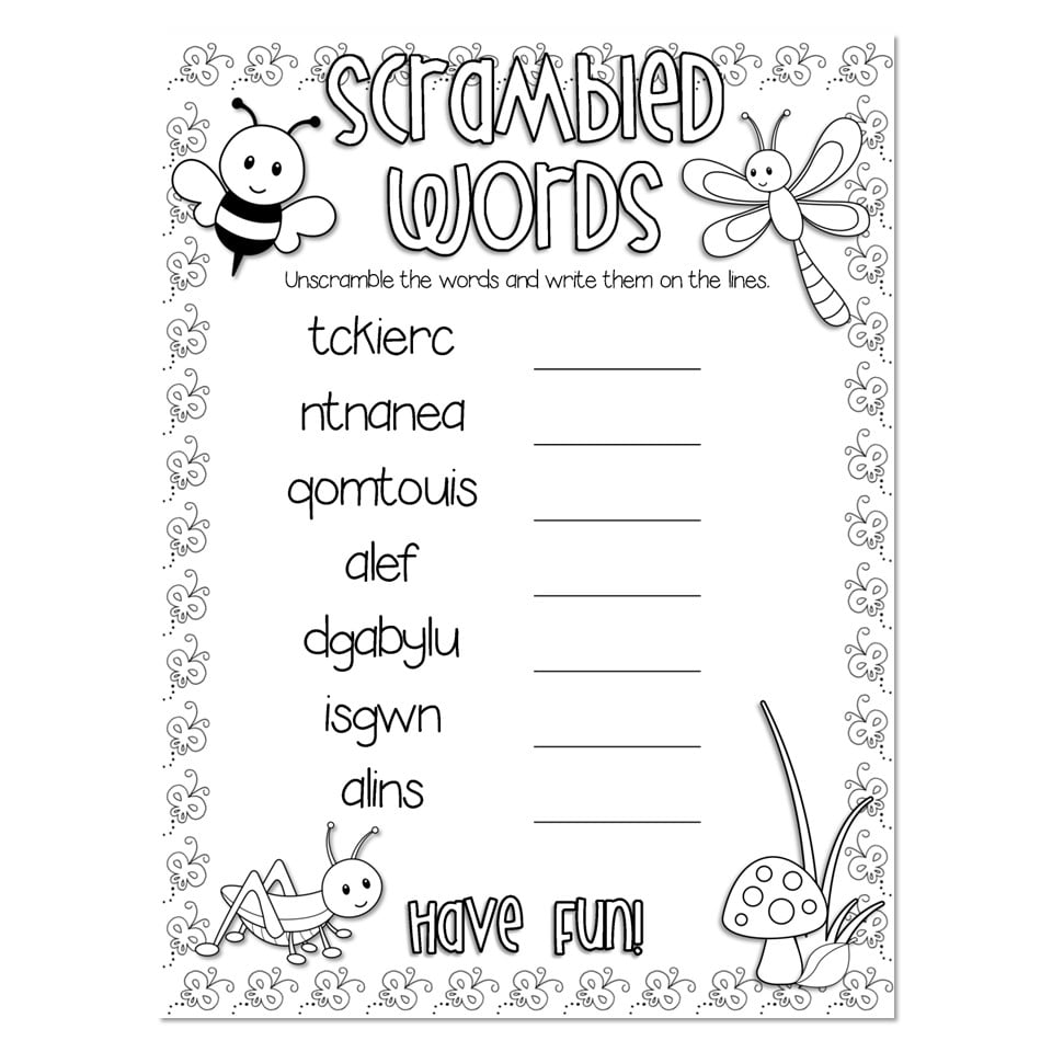 Insects Unit - Scrambled Words - Lucky Little Learners