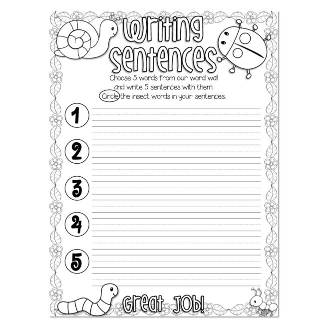 Insects Unit - Writing Sentences - Lucky Little Learners