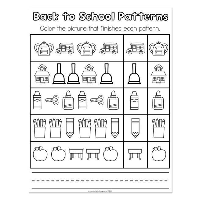 Kindergarten Back to School Pack - Math - Back to School Patterns ...