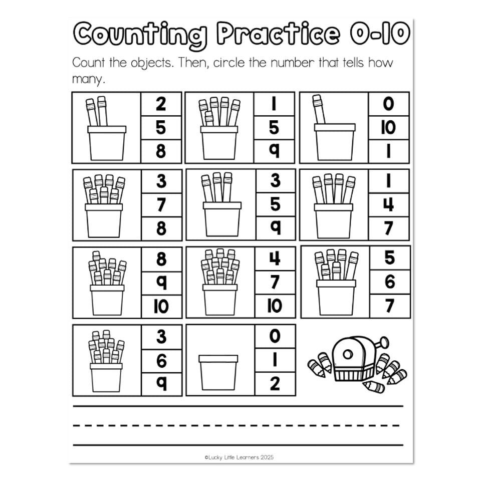 Kindergarten Back to School Pack - Math - Counting Practice 0-10 ...