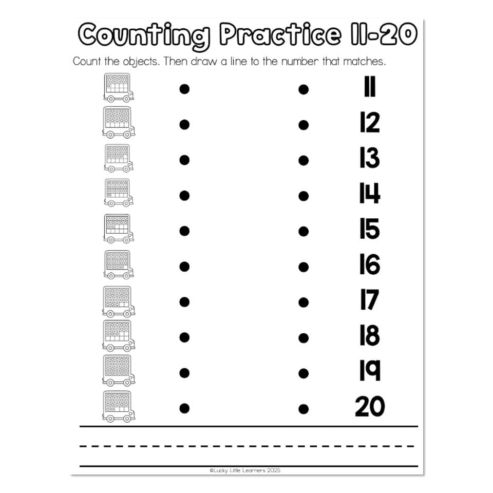 Kindergarten Back to School Pack - Math - Counting Practice 11-20 ...