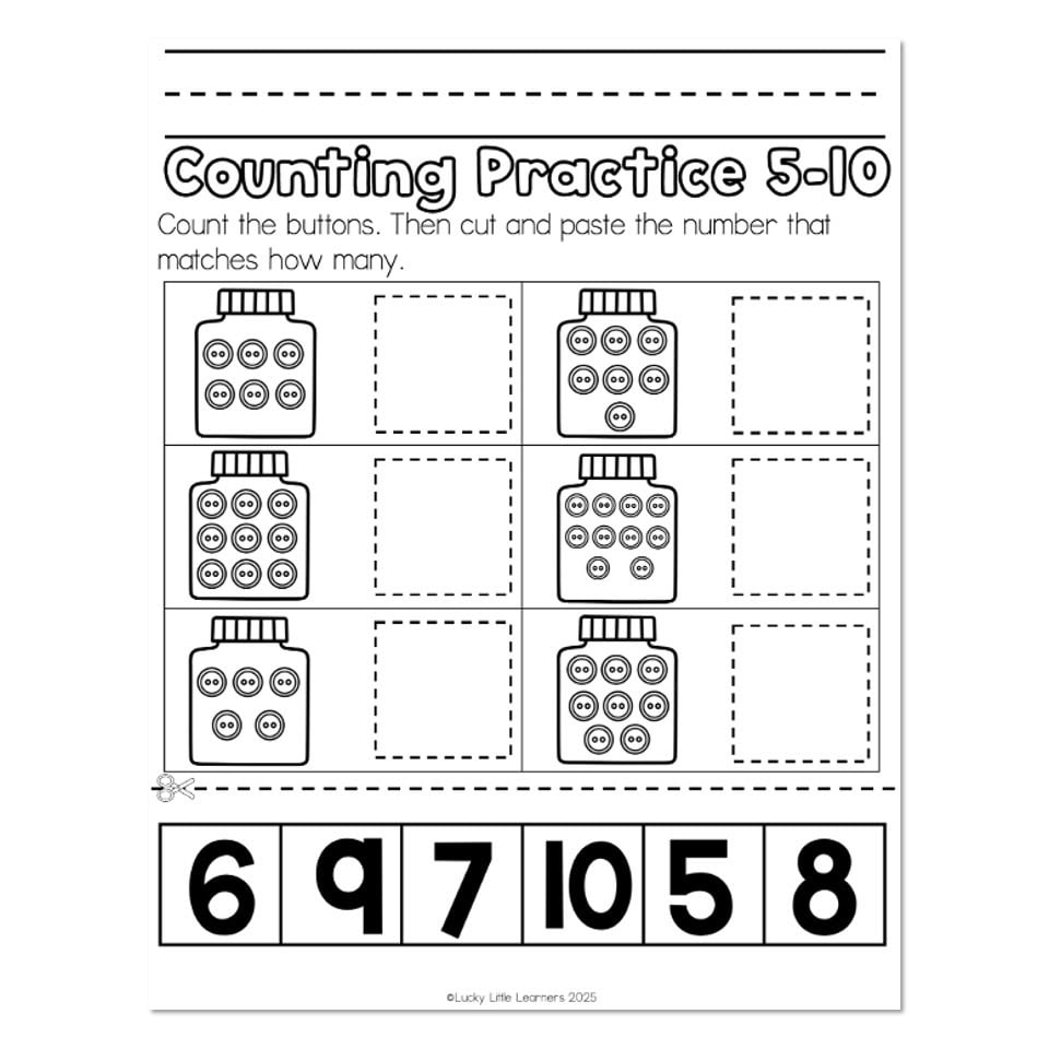 Kindergarten Back to School Pack - Math - Counting Practice 5-10 ...
