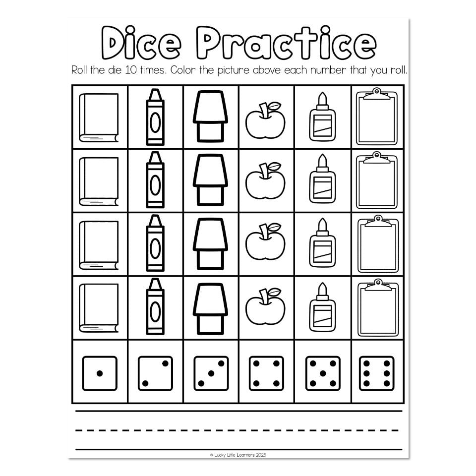 Kindergarten Back to School Pack - Procedures - Dice Practice - Lucky ...