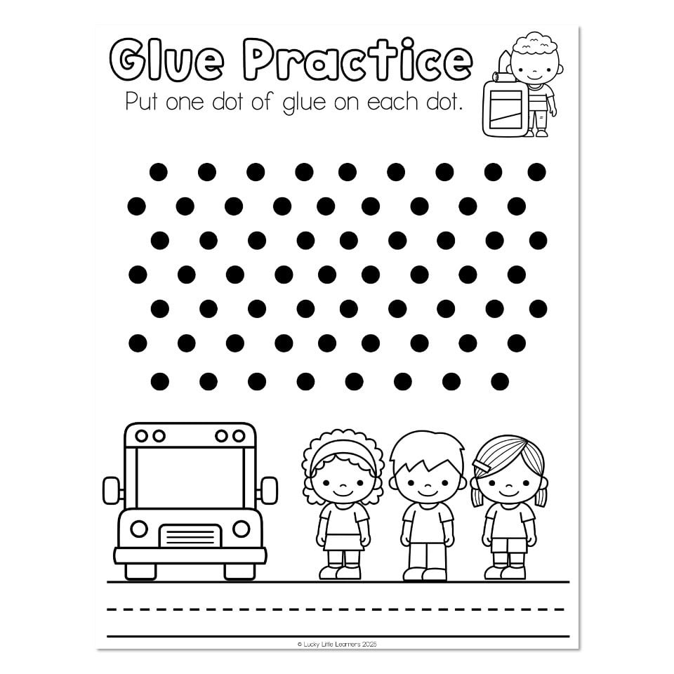 Kindergarten Back to School Pack - Procedures - Glue Dots Practice ...