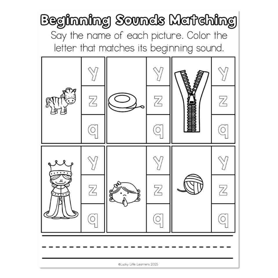 Kindergarten Back to School Pack - Reading - Beginning Sounds Matching ...
