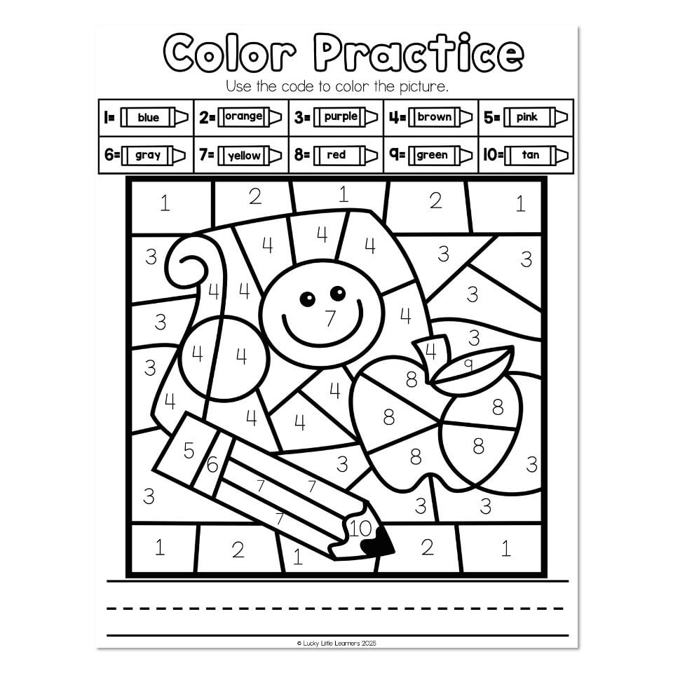 Kindergarten Back to School Pack - Reading - Color Practice - Lucky ...