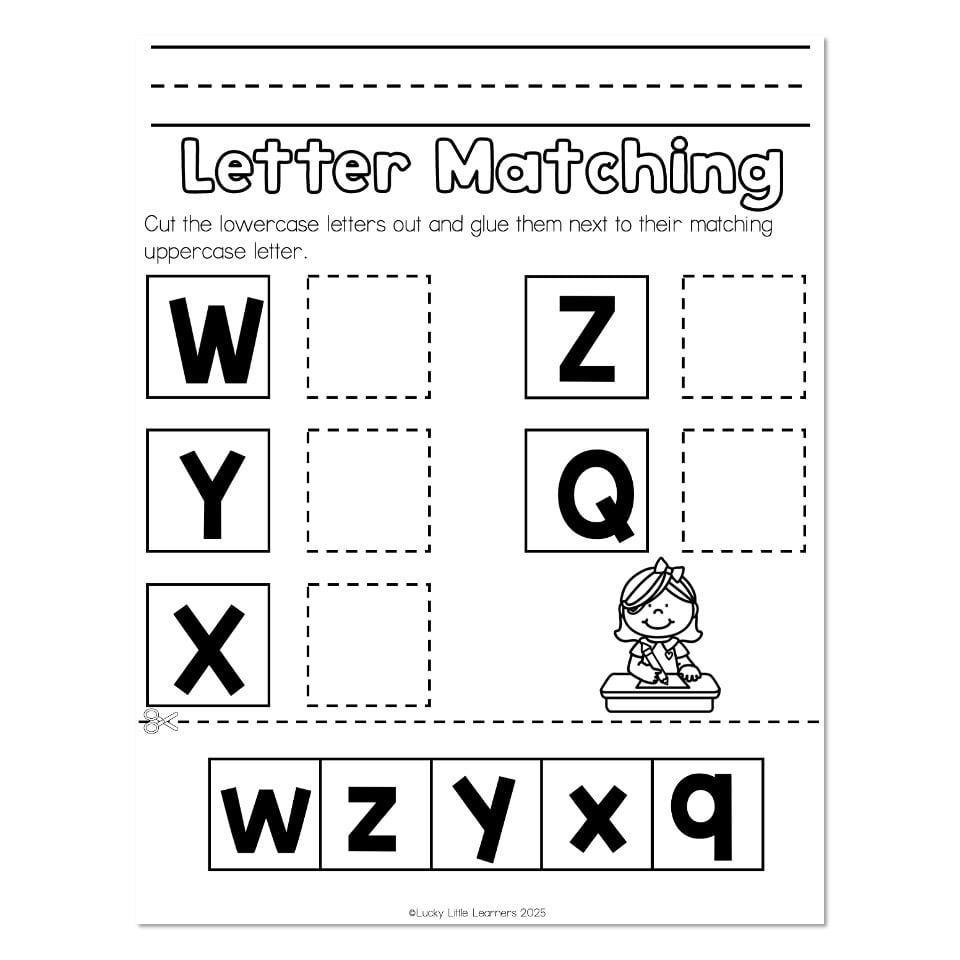 Kindergarten Back to School Pack - Reading - Letter Matching W Y X Z Q ...