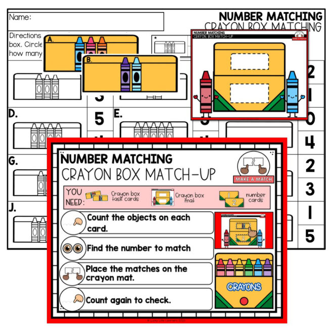 Kindergarten Math Center - August - Number Matching - Crayon Box ...