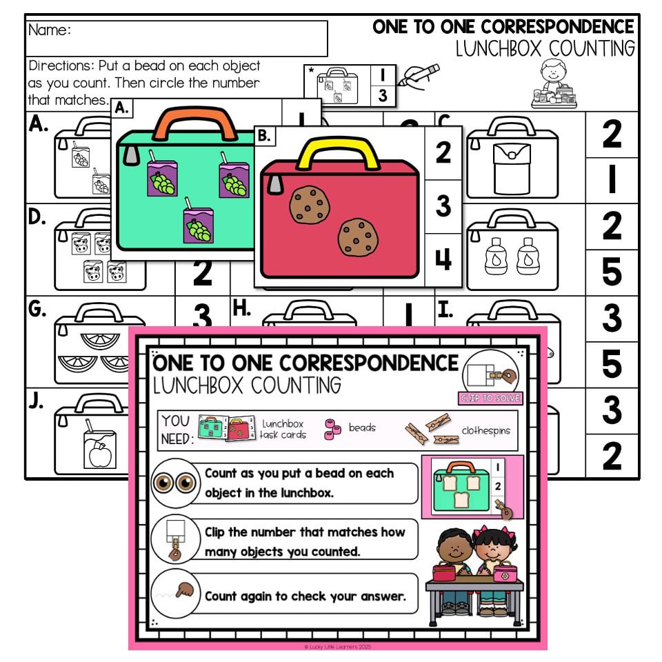 Kindergarten Math Center - August - One to One Correspondence ...
