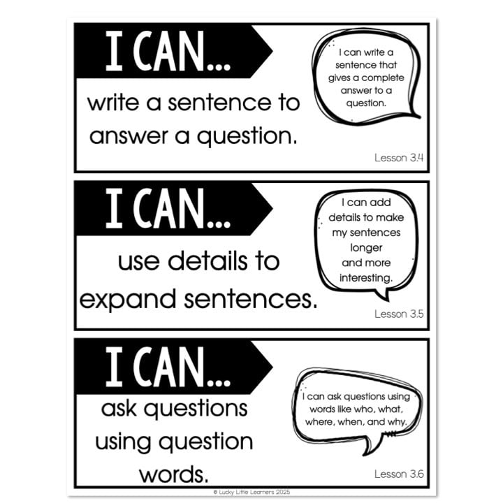LTLW Unit 3 Grammar I Can Statements Set 2 - Lucky Little Learners