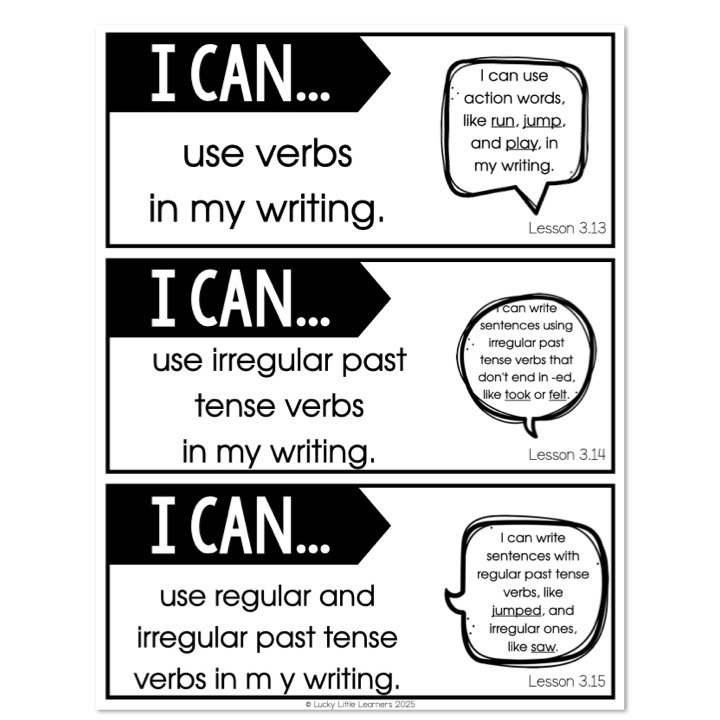 LTLW Unit 3 Grammar I Can Statements Set 5 - Lucky Little Learners