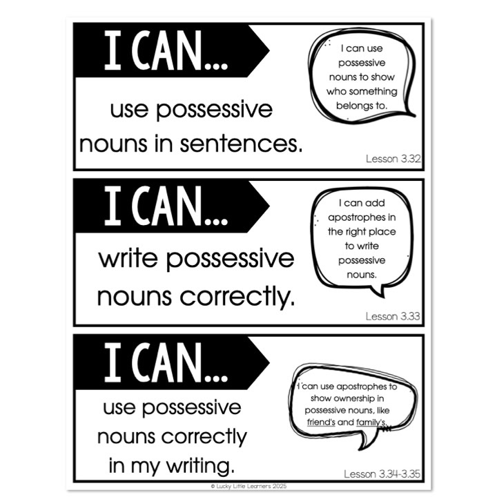 LTLW Unit 3 Grammar I Can Statements Set 9 - Lucky Little Learners