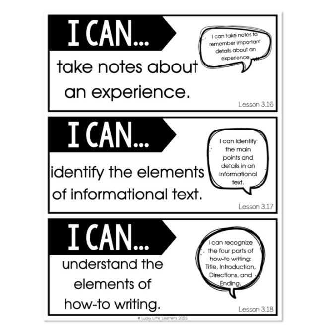 LTLW Unit 3 Writing I Can Statements Set 6 - Lucky Little Learners