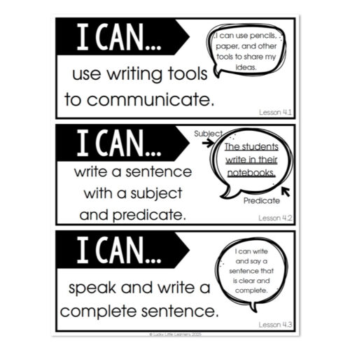 LTLW Unit 4 Grammar I Can Statements Set 1 - Lucky Little Learners
